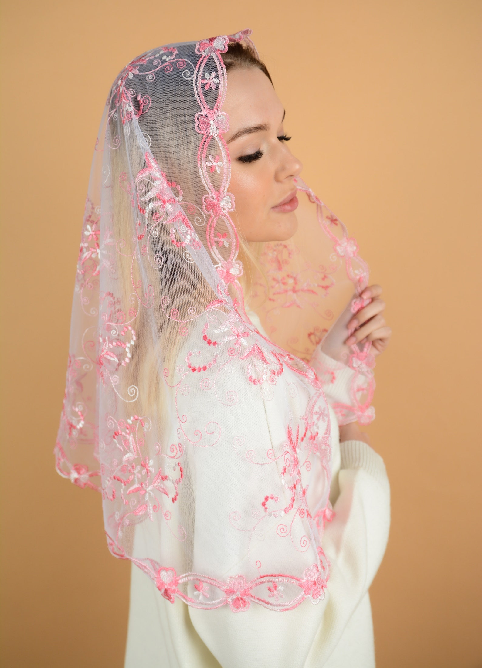 Limited Pink Gradient Veil Long Mantilla Pink Catholic Veil - Etsy