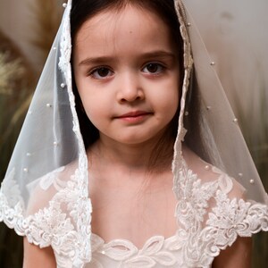 Pearl White Kid Church Veil, Child Catholic Veil, White Short Child ...