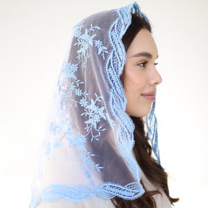Blue Traditional Catholic D Shape Mantilla Veil, Blue Lace Scarf, Black ...