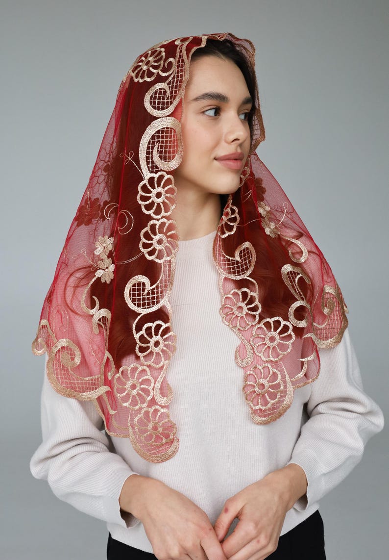 Red Mass Veil, Lace Veil Mantilla, Faith Head Coverings Holy, Chapel ...
