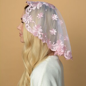 Pink Short Veil , Catholic Head Covering Veil for Church, Catholic Lace ...