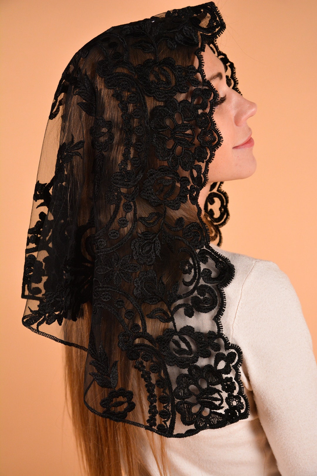 Black Veil for Church, Classic Catholic Veil Mantilla, Short Chapel ...