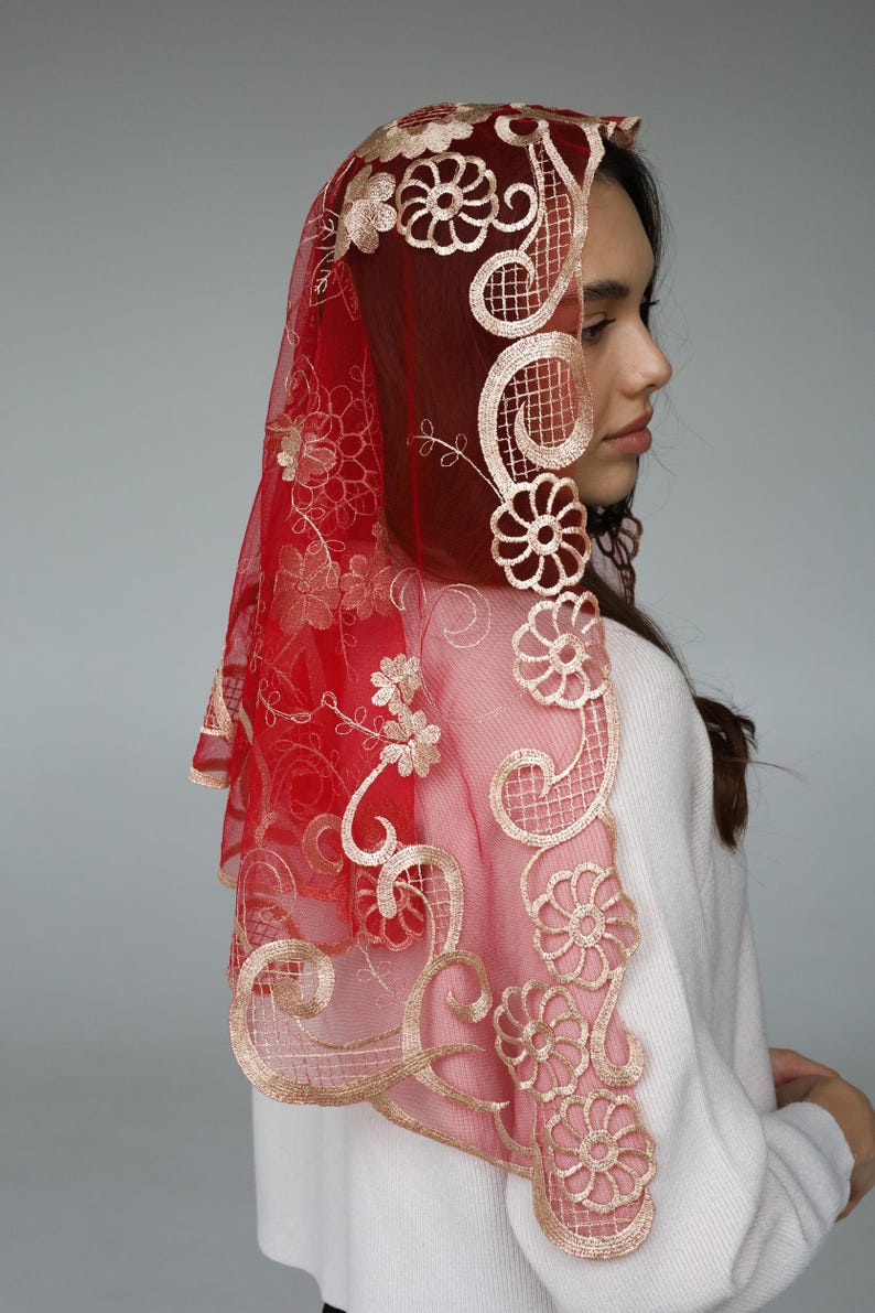 Red Mass Veil, Lace Veil Mantilla, Faith Head Coverings Holy, Chapel ...