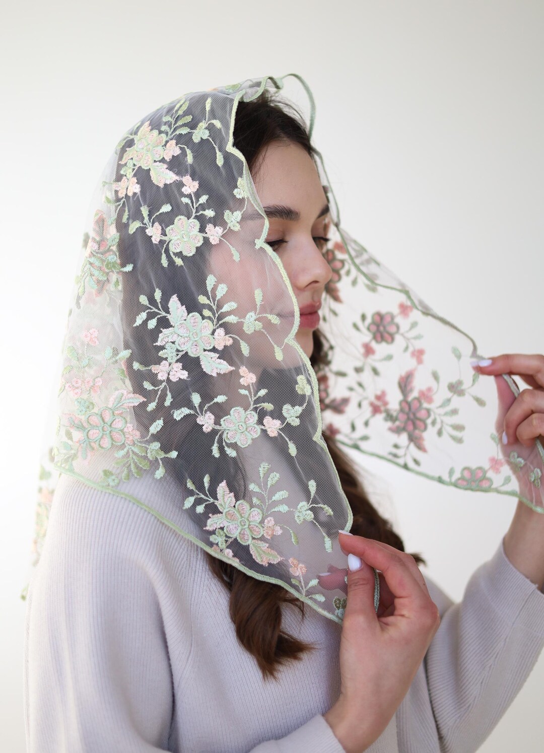 Green Mass Veil, Long Veil Mantilla, Faith Head Coverings Holy, Chapel ...