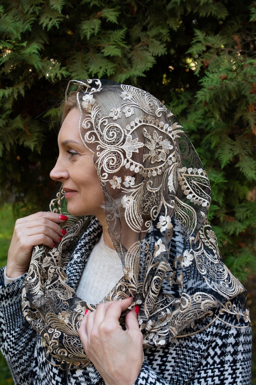 NEW!! Gold Mass Veil, Infinity Veil Mantilla, Faith Head Coverings Holy ...
