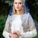 Blue Catholic Head Covering Veil, Catholic Gold Lace Mantilla, Veil for ...