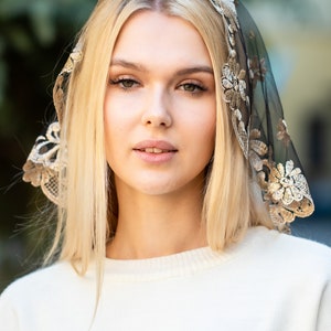 Gold Short Veil , Catholic Head Covering Veil for Church, Catholic Lace ...
