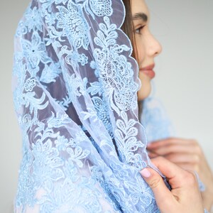 Infinity Blue Chapel Veil, Catholic Lace Mantilla, Catholic Head ...