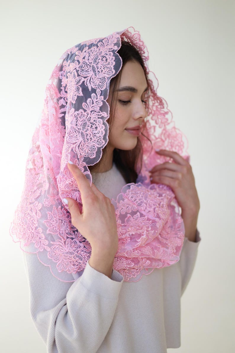 Pink Infinity Veil, Pink Chapel Veil, Catholic Head Covering Veil for ...