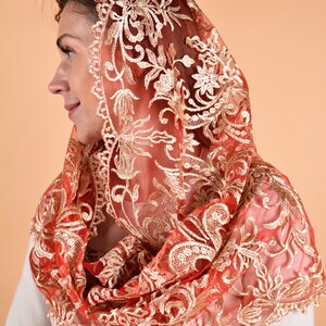 NEW!! Red Infinity Chapel Veil, Catholic Lace Mantilla, Catholic Head ...