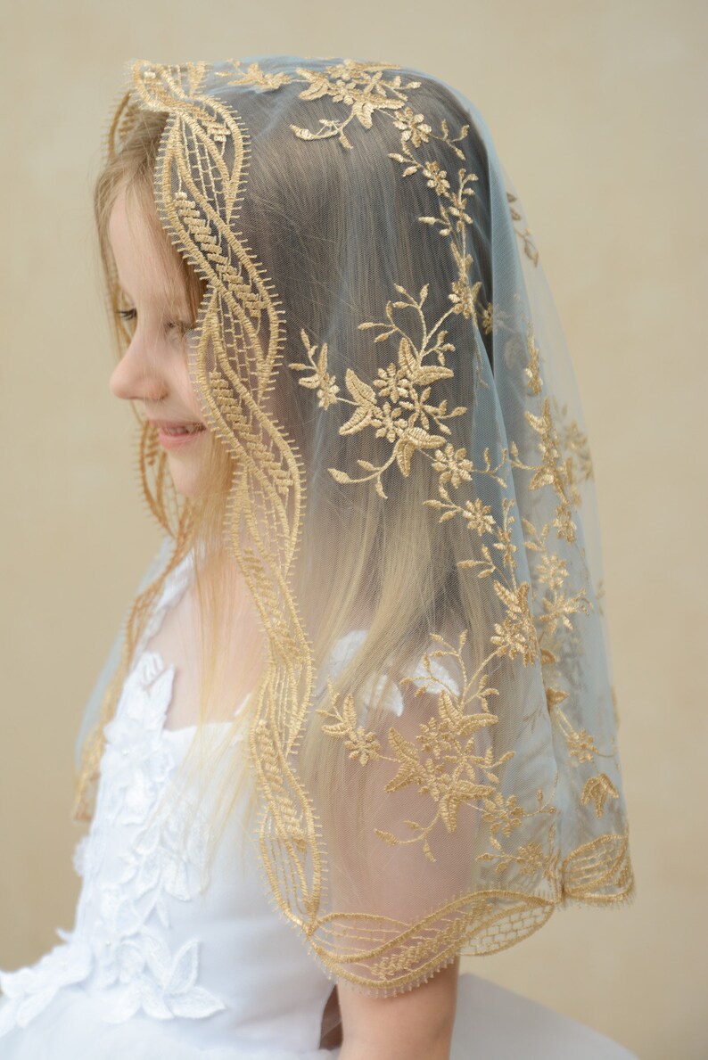 Child Latin Mass Veil, Children Gold Lace Veil, Gold Kid Veil - Etsy