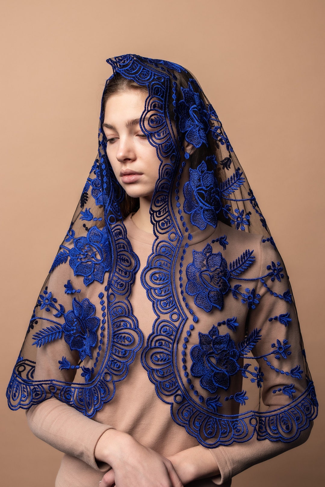 Blue Chapel Veil, Long Church Veil, Classic Catholic Veil Mantilla - Etsy