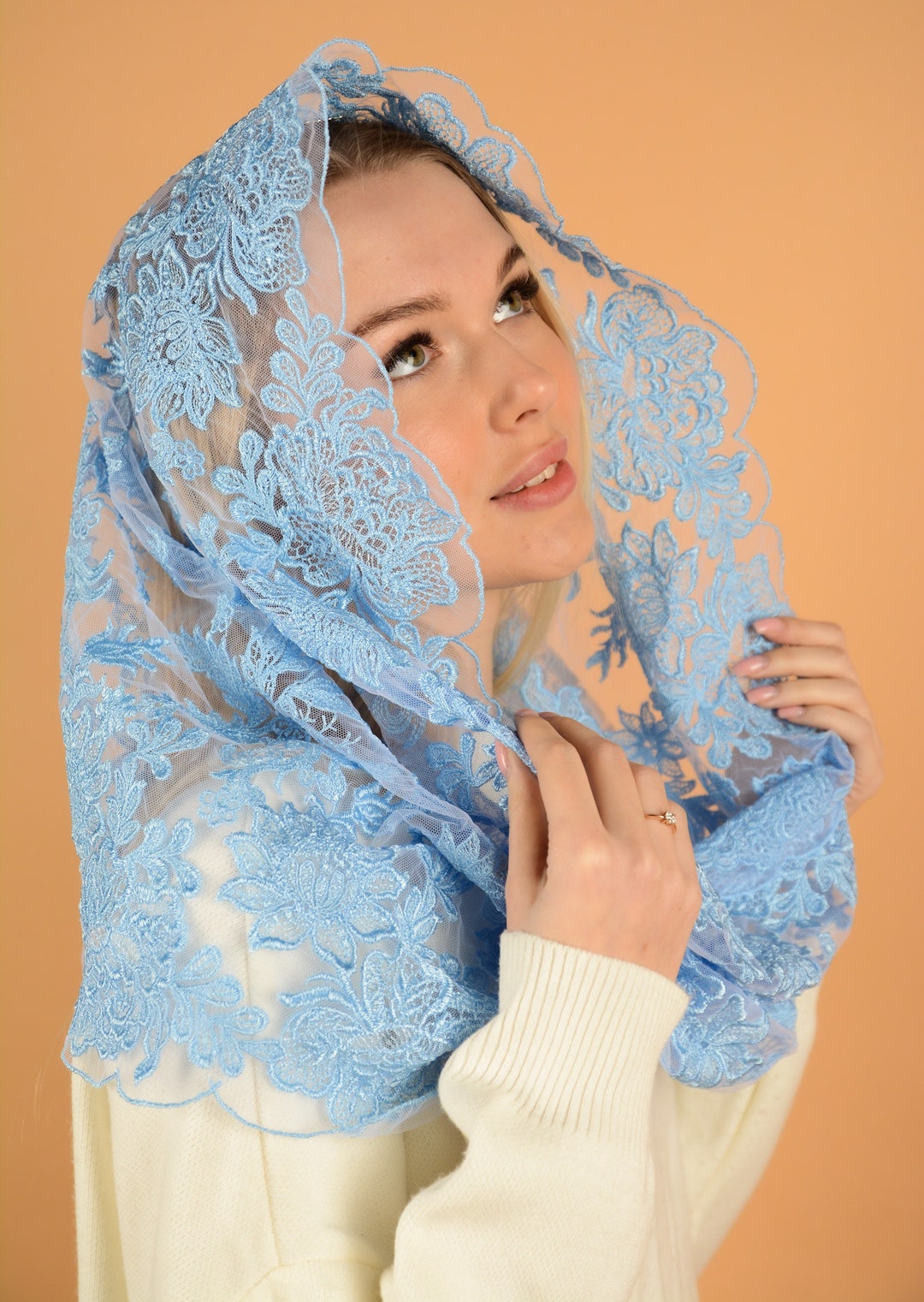 NEW!! Infinity Blue Chapel Veil, Catholic Lace Mantilla, Catholic Head ...