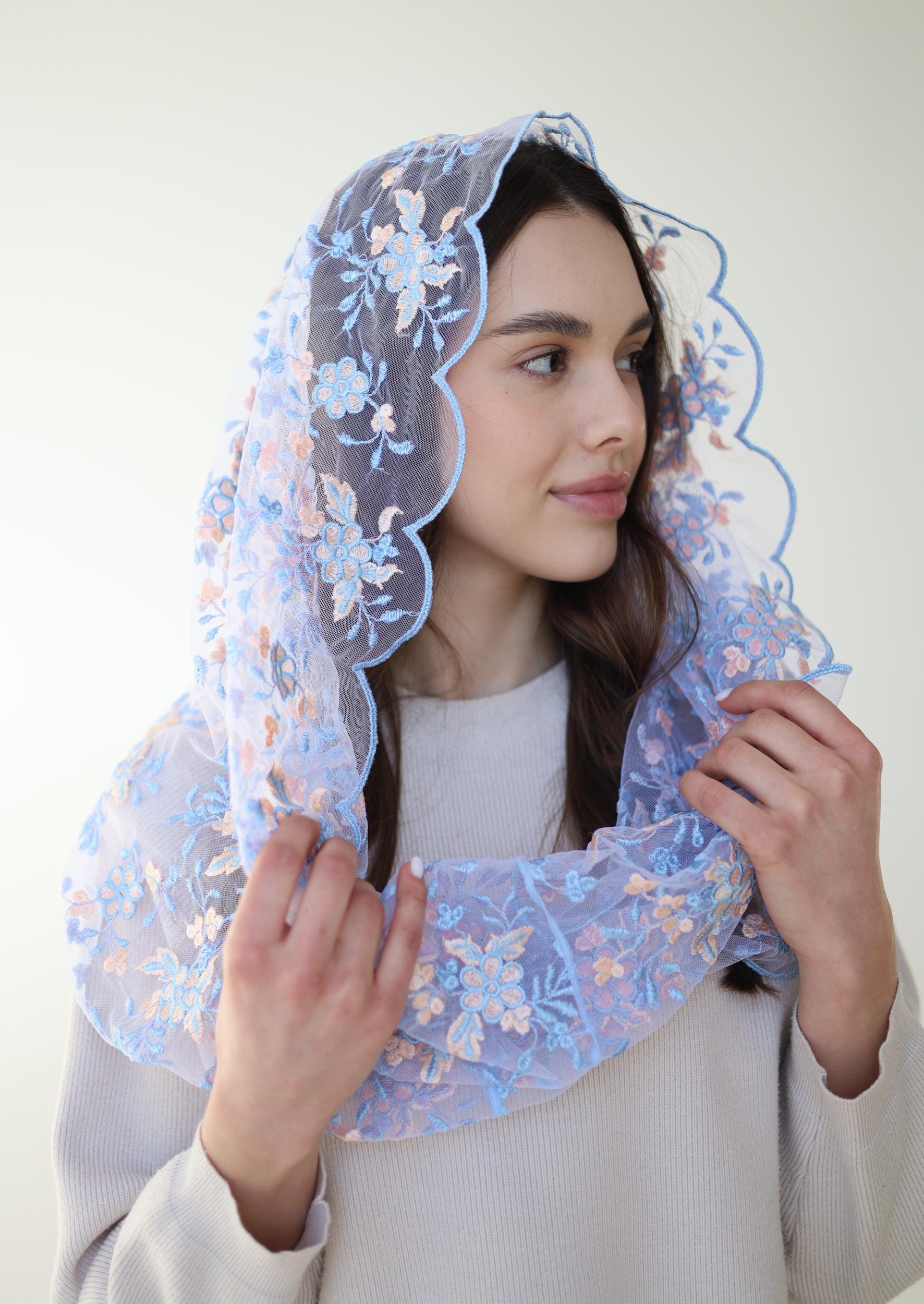 Limited Infinity Chapel Veil, Catholic Blue Head Covering Veil for ...