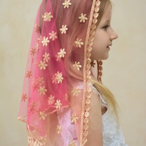 Pink Child Veil, Pink Catholic Kid Veil, Lace Chapel Veil for Child - Etsy