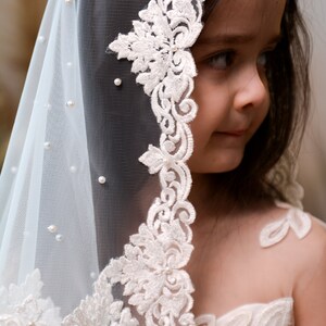 Pearl White Kid Church Veil, Child Catholic Veil, White Short Child ...