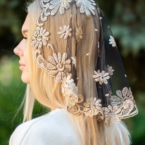 Gold Short Veil , Catholic Head Covering Veil for Church, Catholic Lace ...