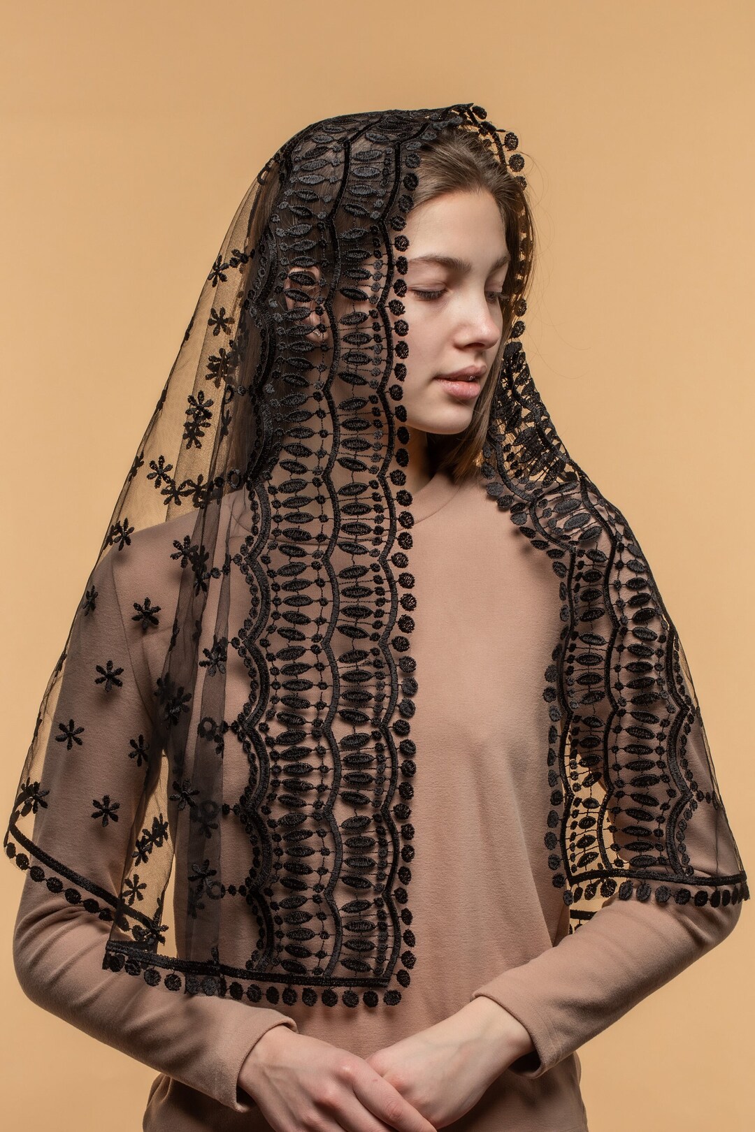 Black Long Mass Veil, Veil Mantilla, Faith Head Coverings Holy, Chapel ...
