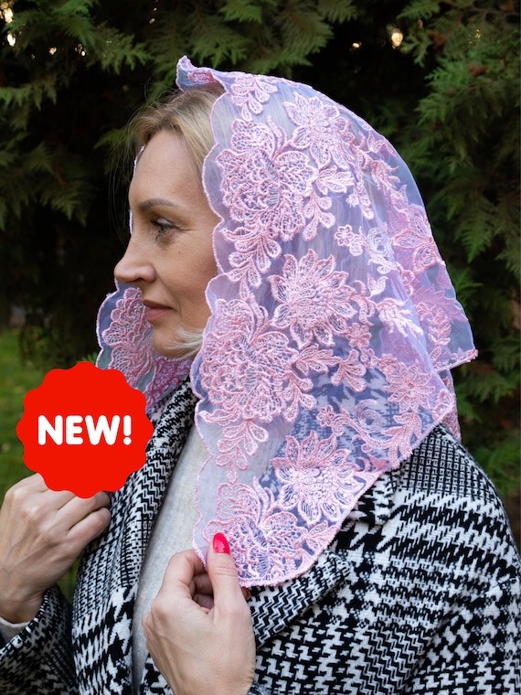 Pink Chapel Veil Tender Lace Chapel Veil Catholic Chapel - Etsy