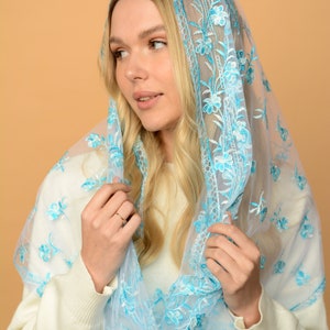 Infinity Light Blue Veil, Veil for Church, Blue Chapel Veil - Etsy