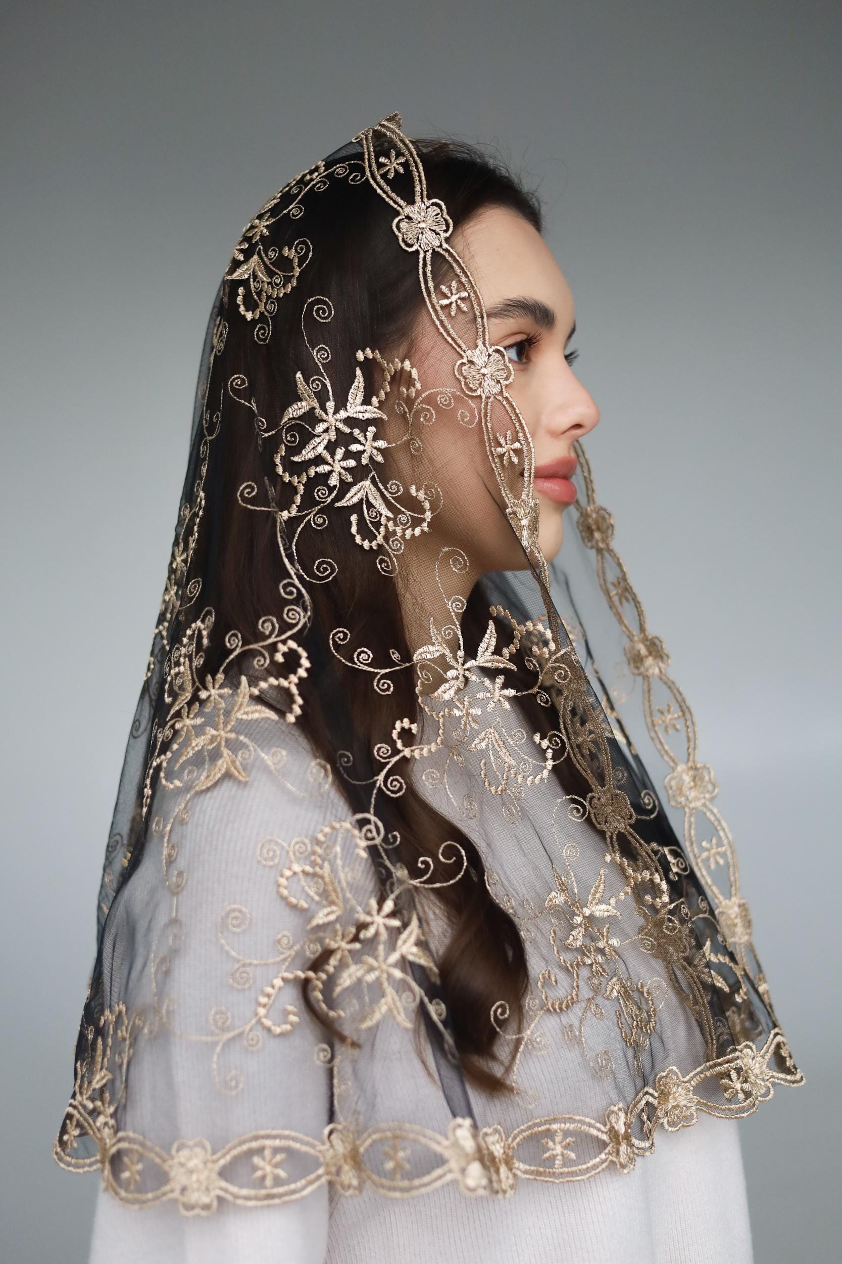 Long Gold Church Veil, Veil for Church, Catholic Mass Veil, Cathedral ...
