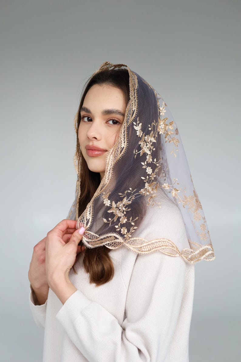 Gold Church Veil, Traditional Catholic Veil, Gold Lace Scarf - Etsy