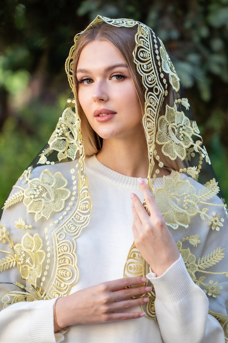 NEW!! Yellow Mass Veil, Long Veil Mantilla, Faith Head Coverings Holy ...