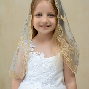 Child Latin Mass Veil, Children Gold Lace Veil, Gold Kid Veil - Etsy