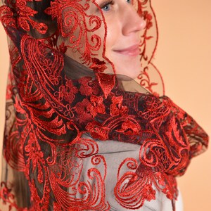 Infinity Red Lace Chapel Veil, Lace Church Veil, Infinity Lace Chapel ...