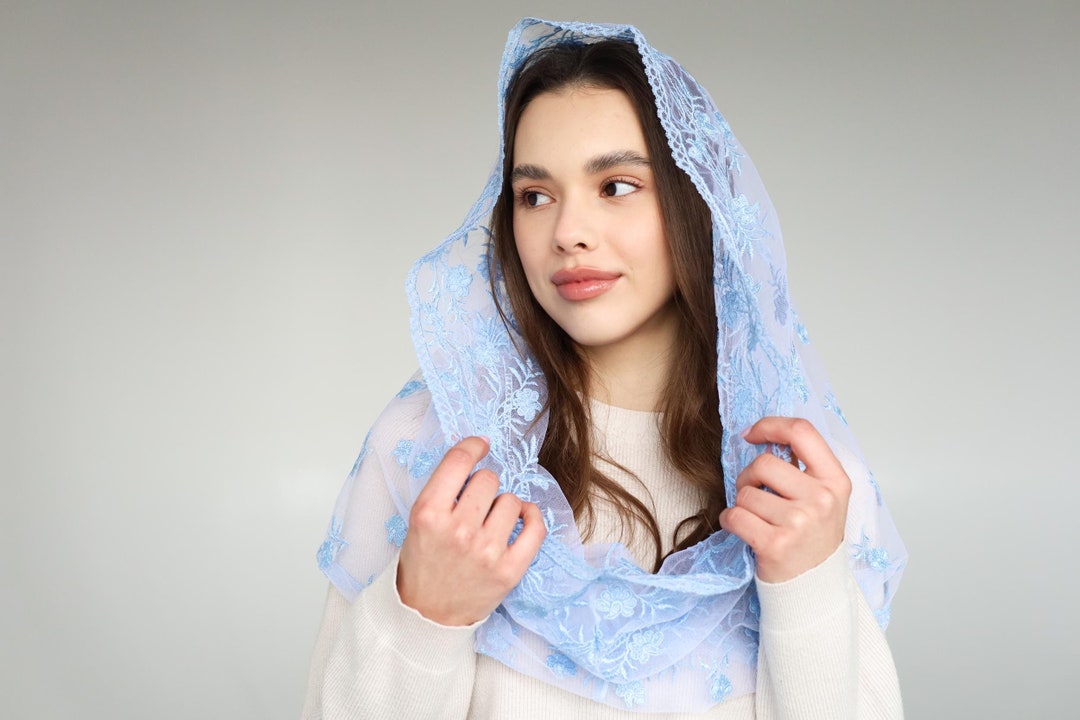 Infinity Blue Chapel Veil, Catholic Lace Mantilla, Catholic Head ...