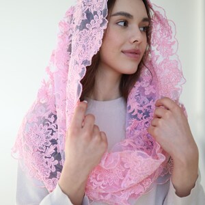Pink Infinity Veil, Pink Chapel Veil, Catholic Head Covering Veil for ...