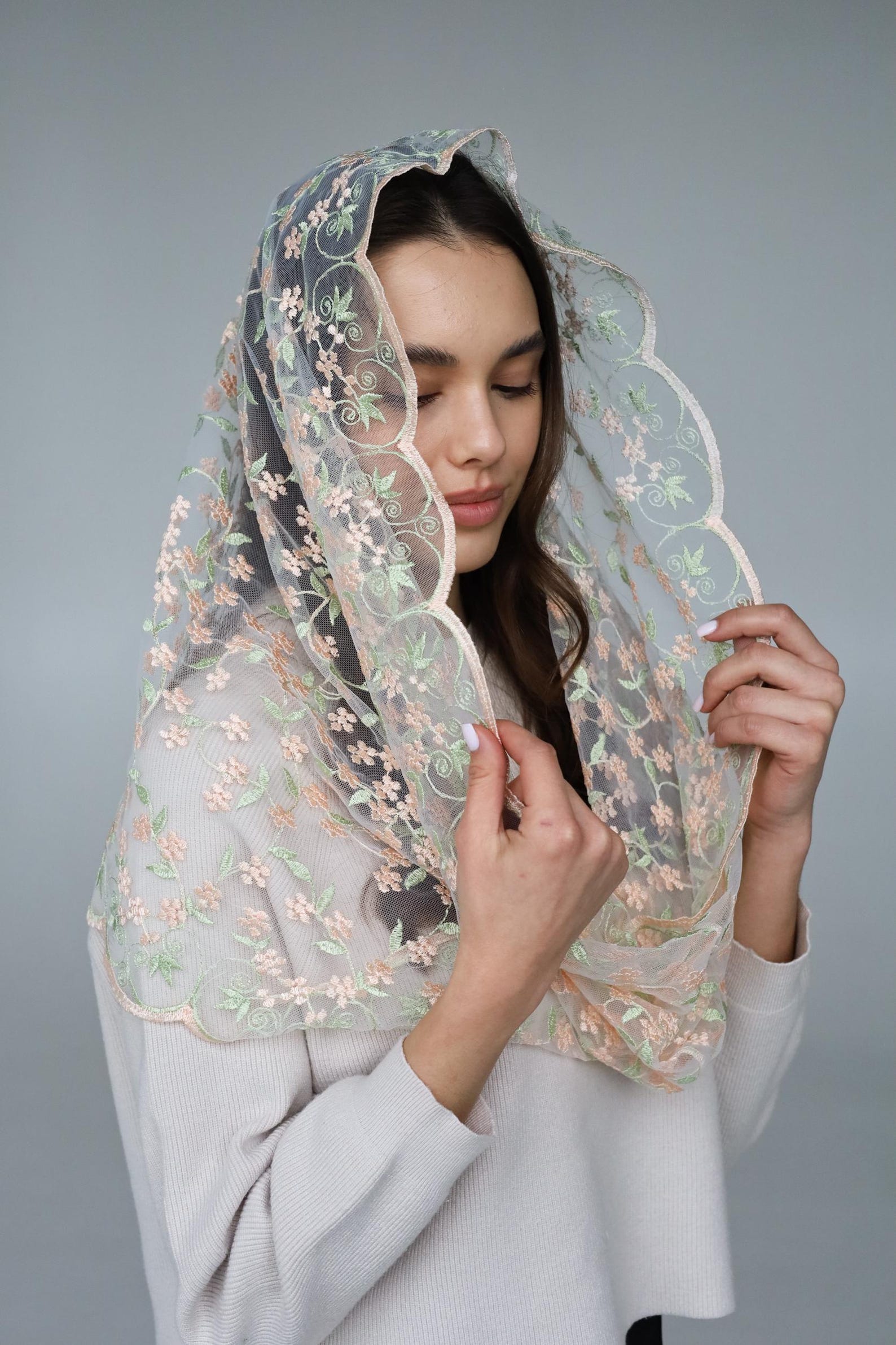 Catholic Floral Infinity Veil, Peach Infinity Chapel Veil, Infinity ...