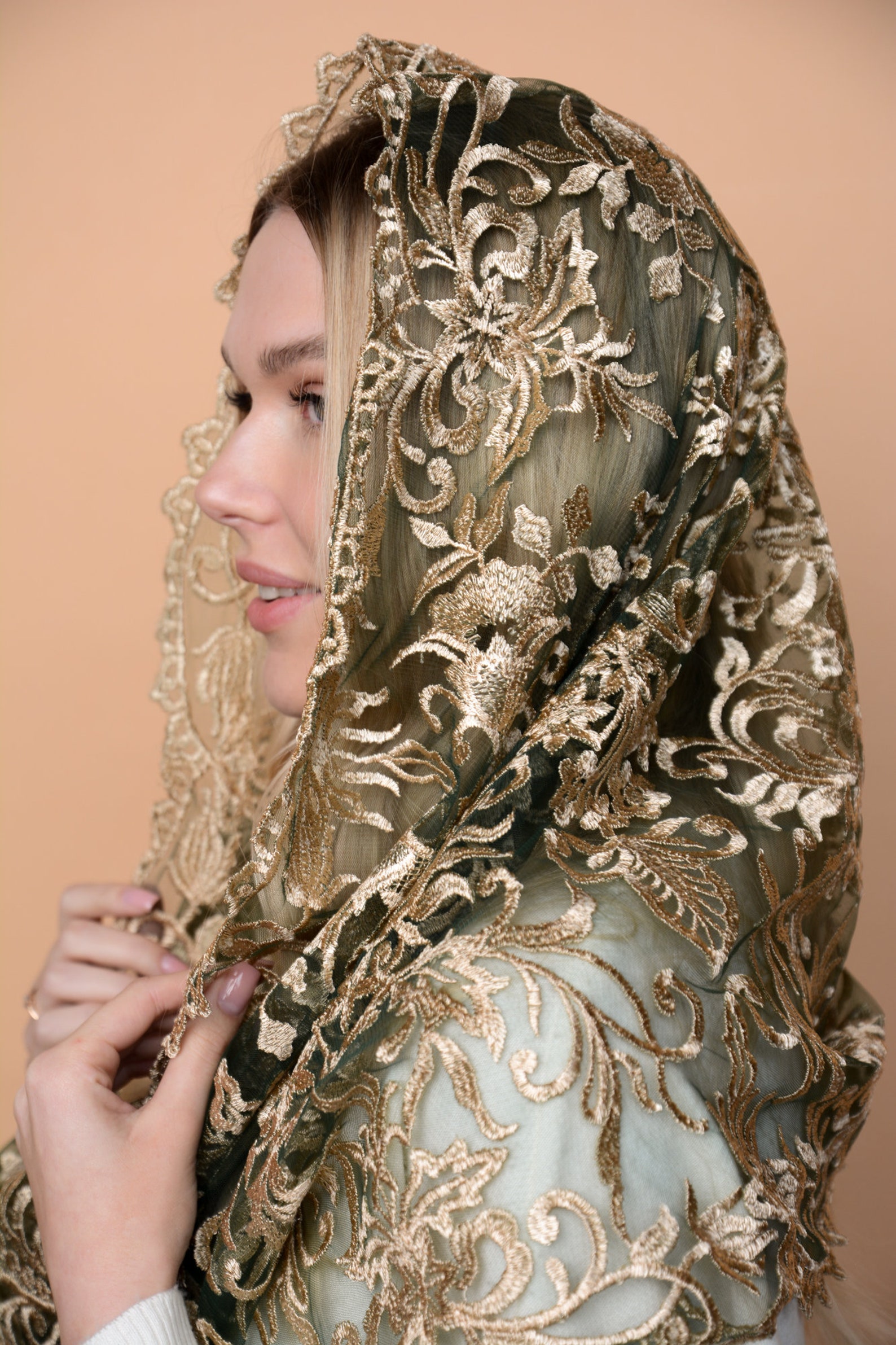 NEW!! Infinity Gold Chapel Veil, Catholic Lace Mantilla, Catholic Head ...