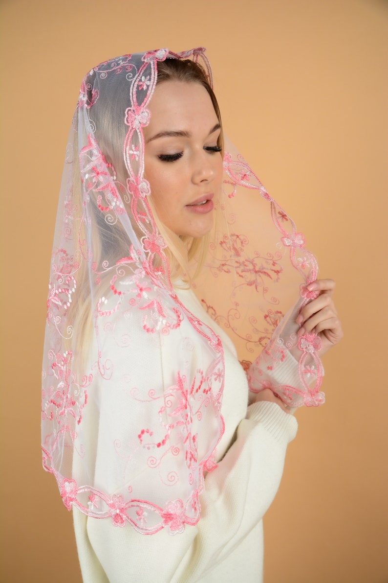 Limited Pink Gradient Veil Long Mantilla Pink Catholic Veil - Etsy