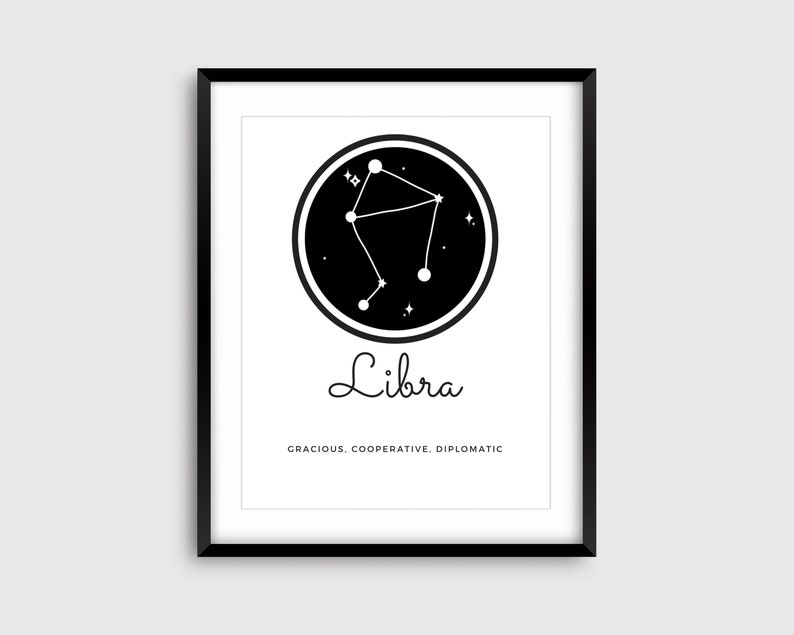 Libra Constellation Zodiac Sign Print Astrological Wall Art | Etsy