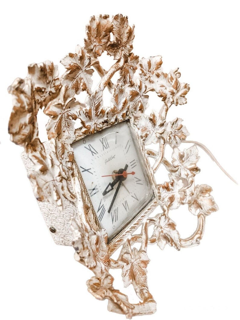 Vintage Guild Crest Ornate Gold Leaf Vanity Clock Telechron Electric ...