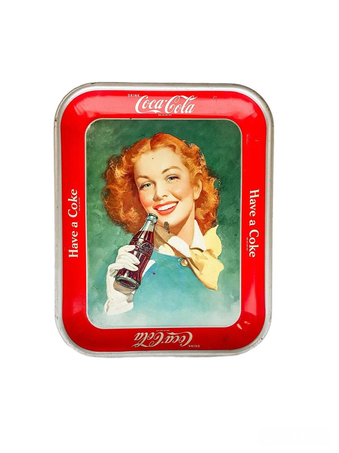 Vintage 1948 Original Coca Cola Red Head W/ Yellow Scarf Advertising ...