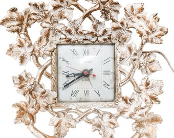 Vintage Guild Crest Clock Ornate Gold Filigree Table Clock W/ Stand Mid ...