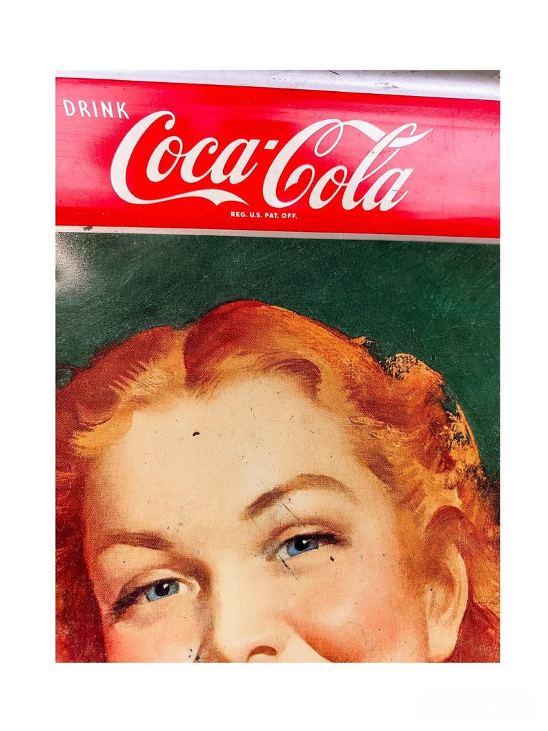 Vintage 1948 Original Coca Cola Red Head W/ Yellow Scarf Advertising ...