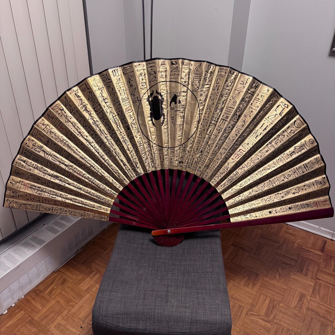 Golden Fan With Hieroglyphs - Ancient Egyptian Artwork - Etsy