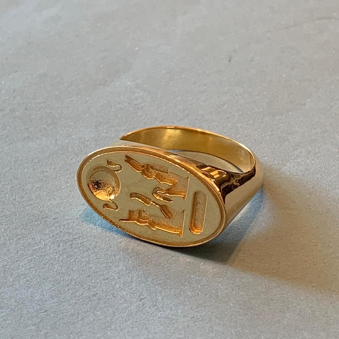 Amarna Ring - Ancient Egyptian Style Signet Ring - Sterling Silver Gold ...