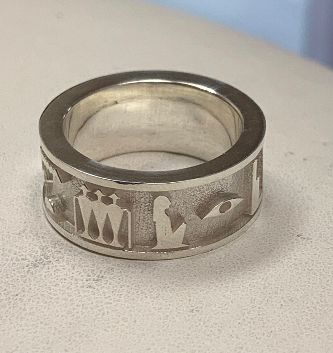 Osiris Hieroglyphic Formula Ring Band in Sterling Silver or Gold Plated ...