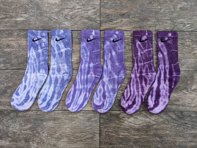 3 Pack Tie Dye Crew Socks Purple - Etsy