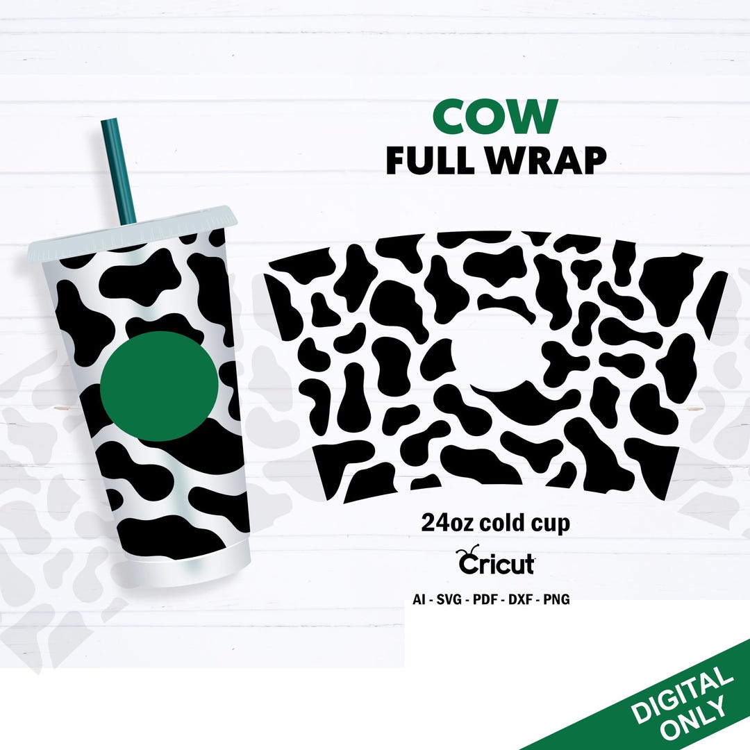 Full Wrap Cow Cold Cup SVG V2, Cow Cold Cup SVG, Cow Print Svg, Cow Svg ...