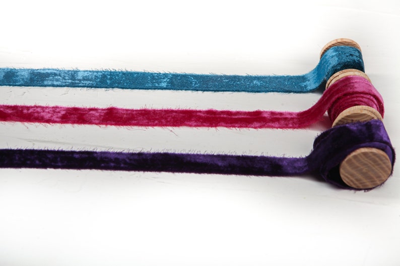 Deep Purple Velvet Ribbon Frayed Edge Ribbon Velvet Silk | Etsy