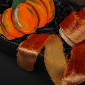 Burnt orange ribbon Silk velvet ribbon Fall wedding ribbon | Etsy