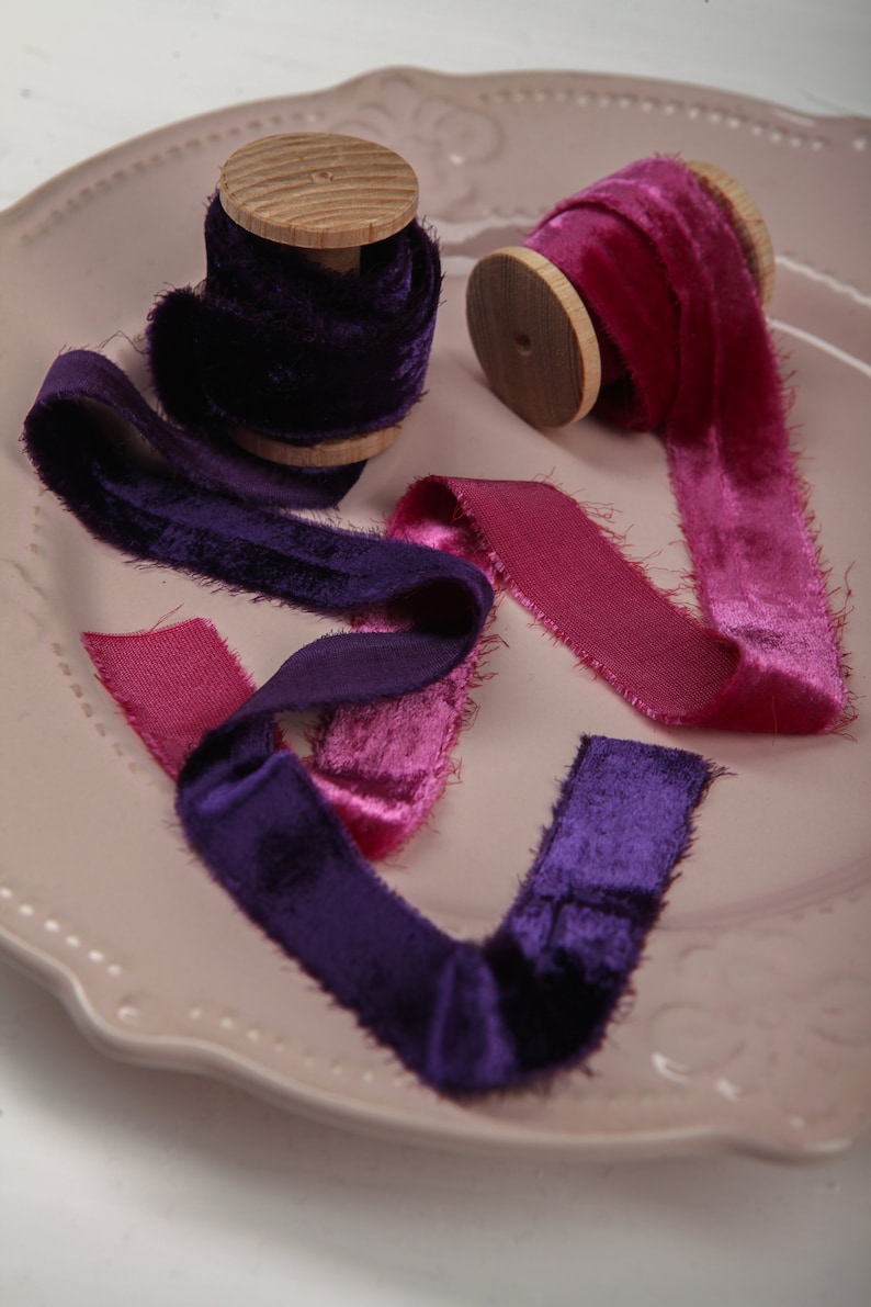 Deep Purple Velvet Ribbon Frayed Edge Ribbon Velvet Silk | Etsy