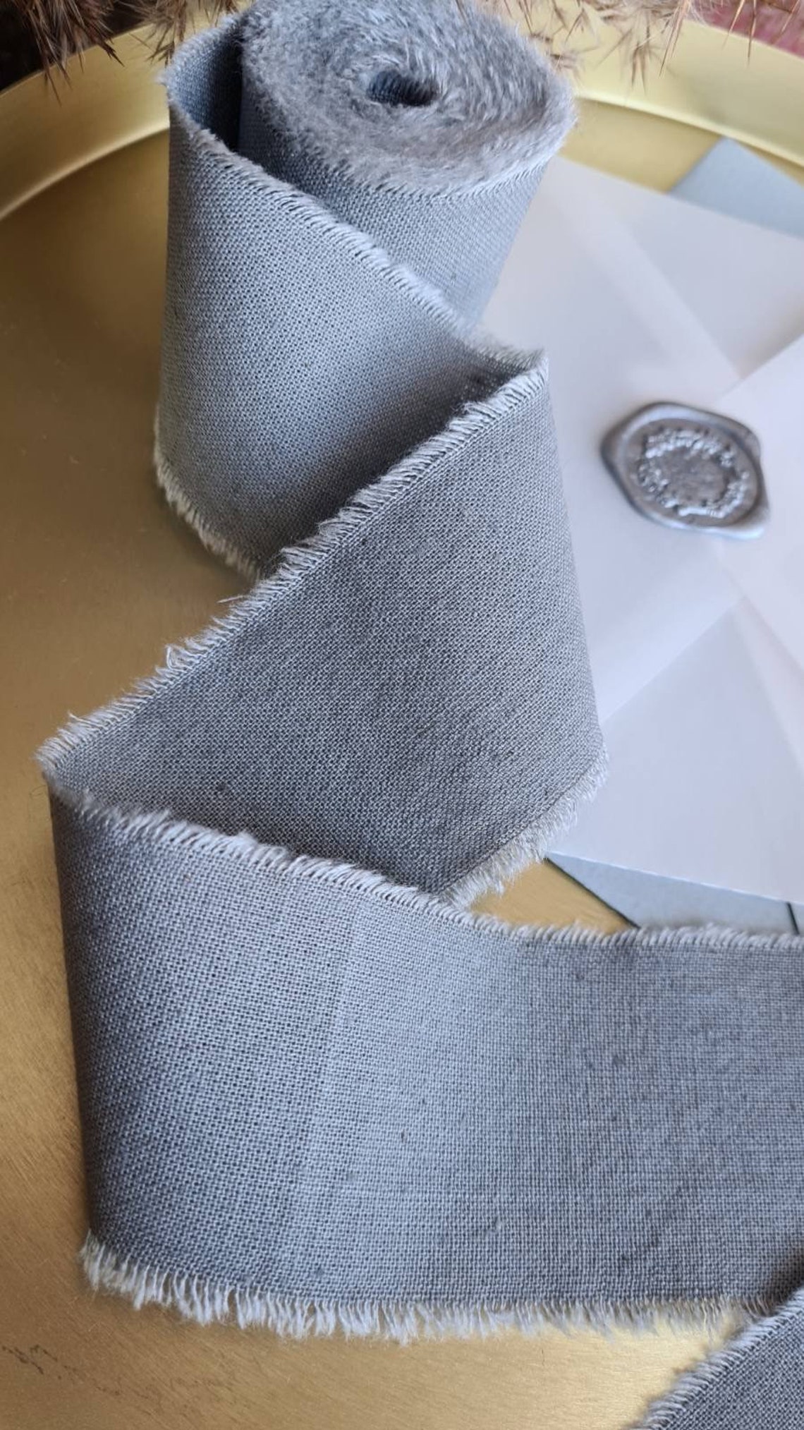 Gray linen ribbon Hand torn ribbon Cotton ribbon with raw | Etsy