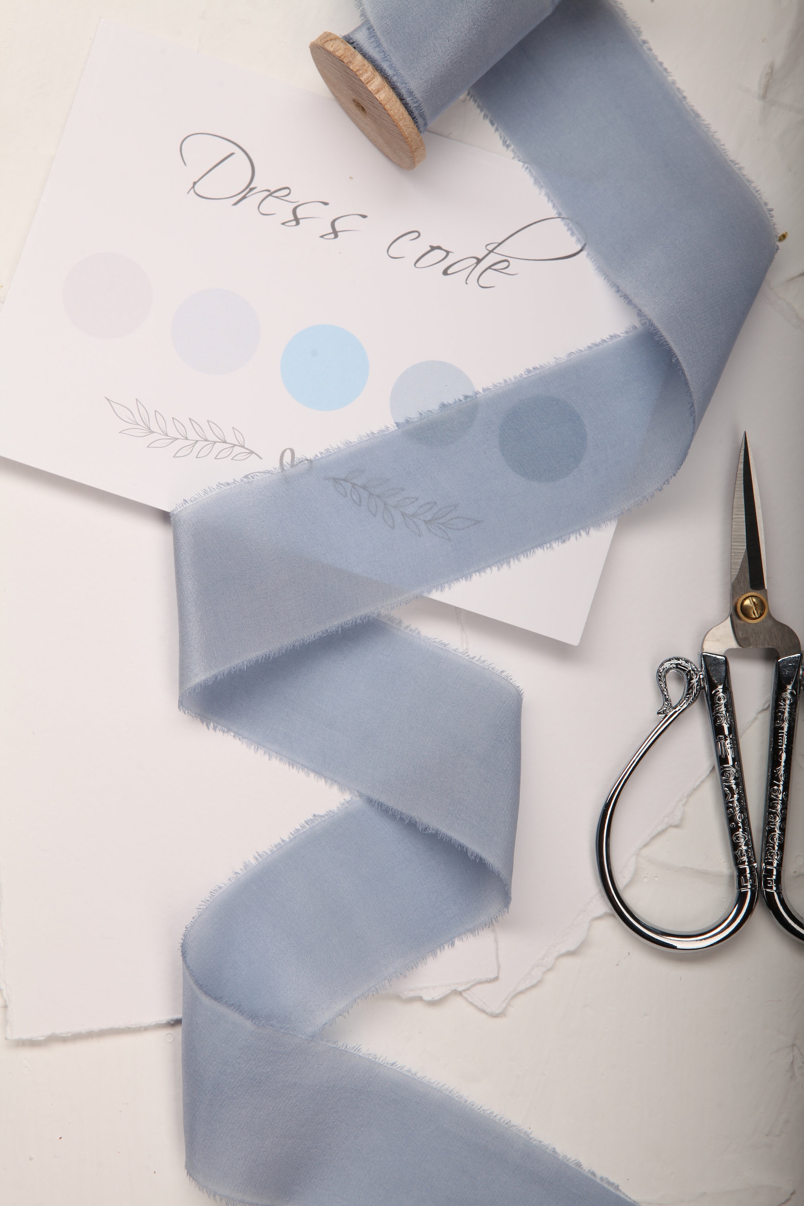 Dusty Blue Ribbon, Hand Dyed Silk Ribbon, Bouquet Ribbon With Raw Edge ...