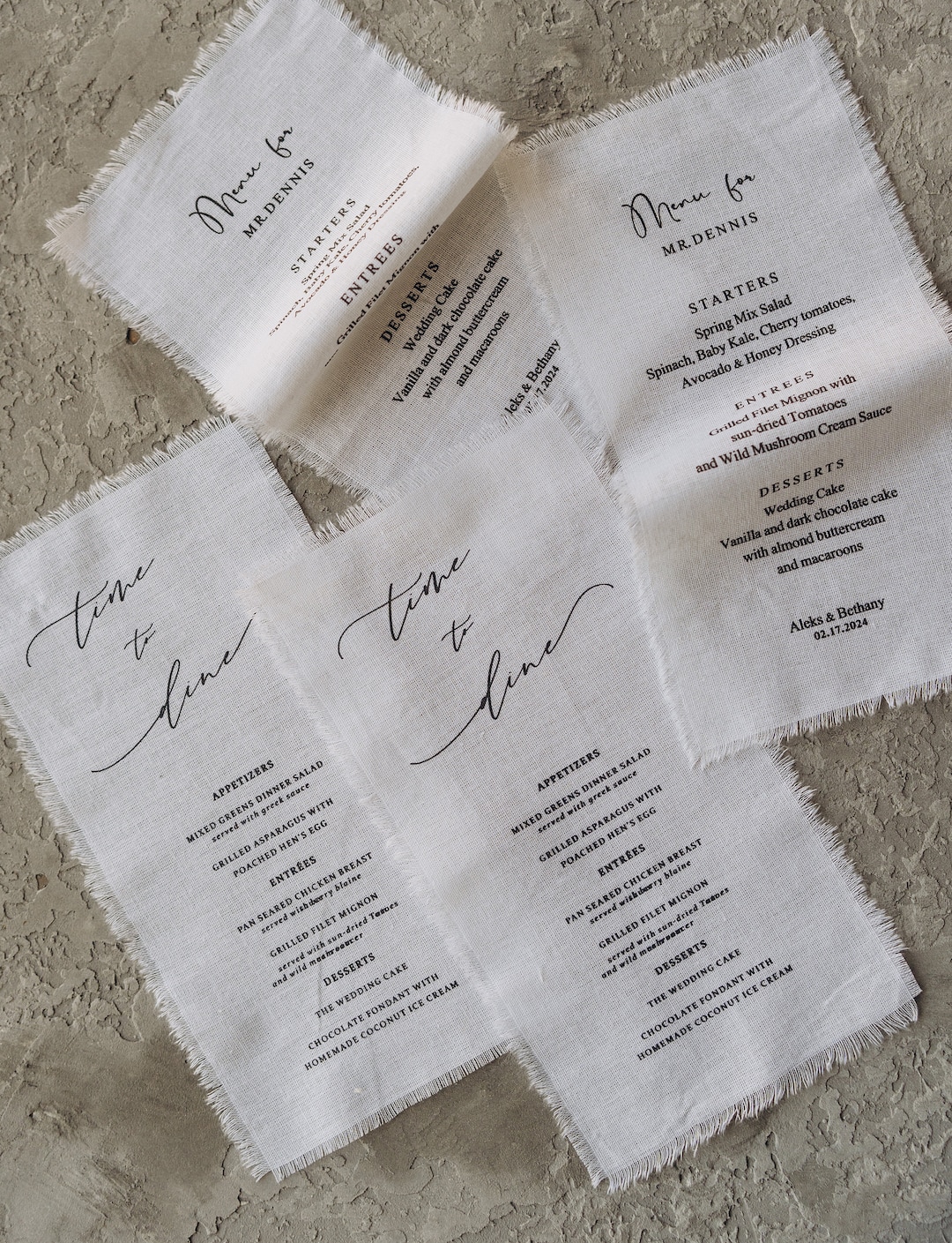 Wedding Fabric Menu Modern Wedding Menu Cards Printed on Cotton - Etsy